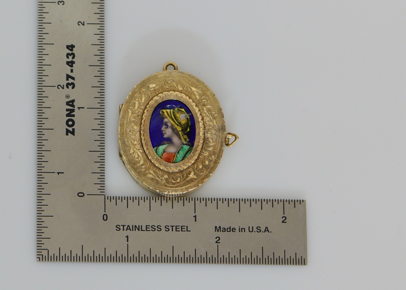 14K Gold Photo Locket Pendant with French Enamel Rena… - Gem