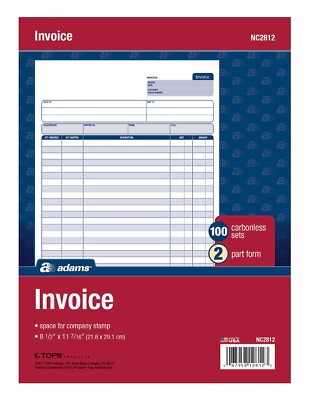 Adams NC2812 Invoice, 100 Carbonless Sets, 2 Part Form, 8 1/2" x 11 7/ ...