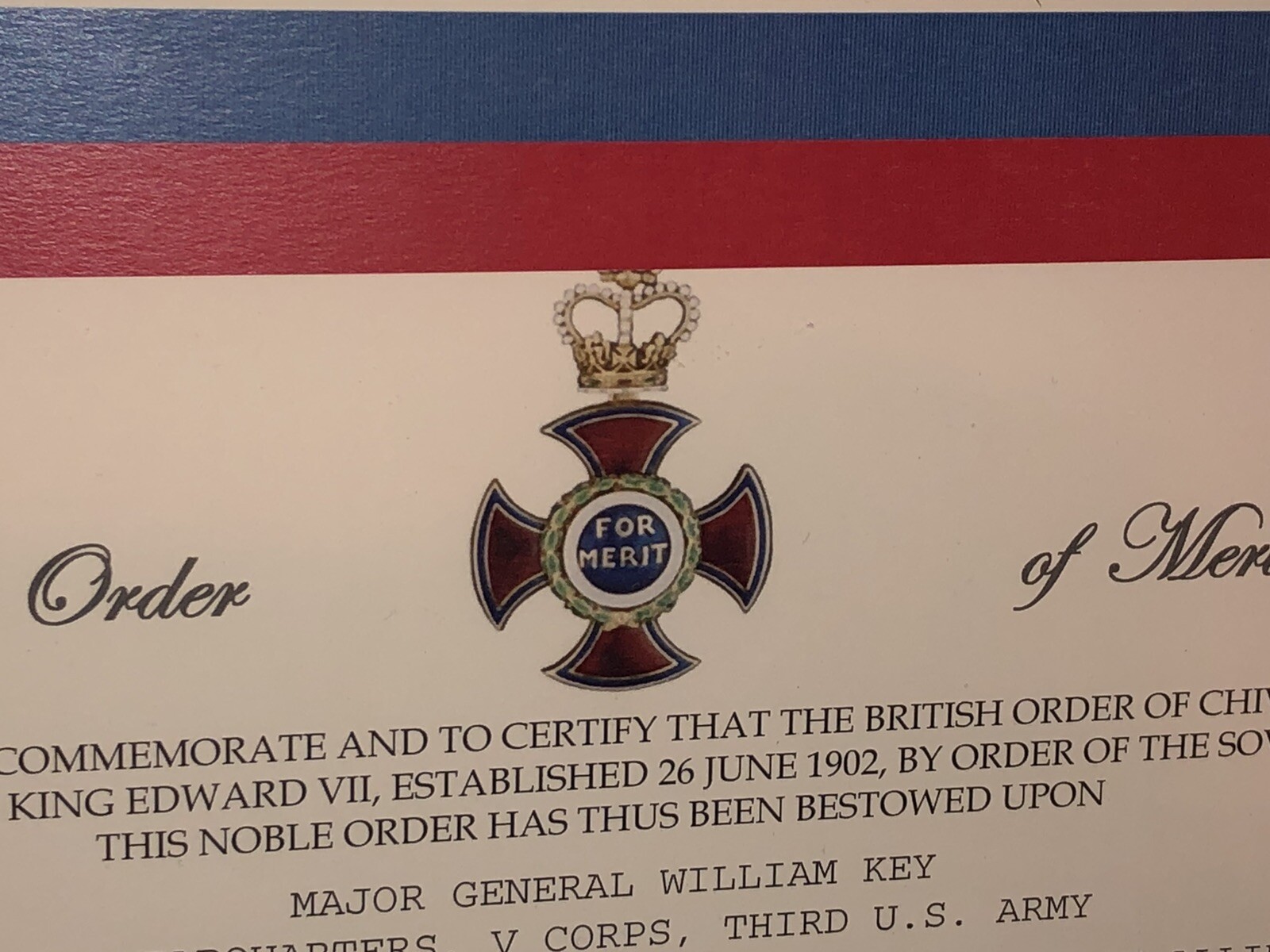 THE ORDER OF MERIT [UK] COMMEMORATIVE CERTIFICATE ~ Type 1 | eBay