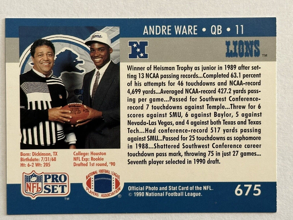 Andre Ware (#675) - Detroit Lions - 1990 Draft - NFL Pro Set | eBay