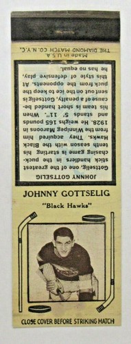 1930's Black Hawks JOHNNY GOTTSELIG Diamond Tan COMPLETE Matchbook ...