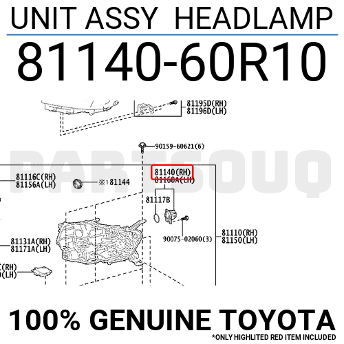 8114060R10 Genuine Toyota UNIT ASSY HEADLAMP 81140-60R10 | eBay