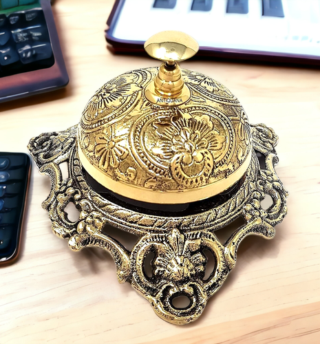 Brass Table Desk Bell Antique Vintage Brass Hotel Service Reception ...