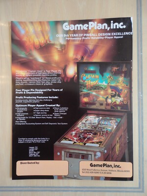 Captain Hook Pinball Machine Flyer Original Magazine Pull Out ...