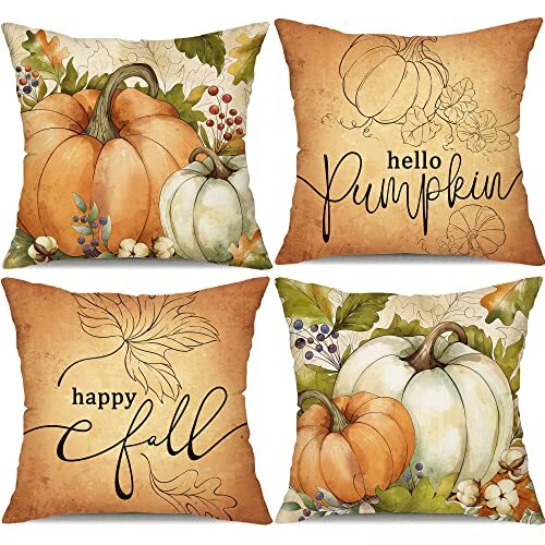 Fall Pillow Covers 18x18 inch Set of 4 Watercolor Pumpkin 18*18Inch ...