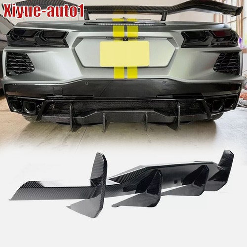 Carbon Painted Rear Bumper Diffuser Add-On Fin Lip For Corvette C8 20 ...
