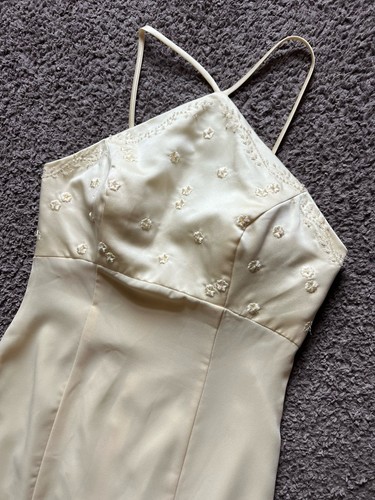 Vintage Alfred Angelo Maxi Dress Yellow Beaded Halter Strappy Formal ...