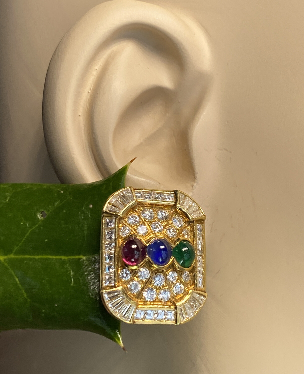 Adler Vintage Sapphire Ruby Emerald Diamond Clip-On Earrings Estate ...