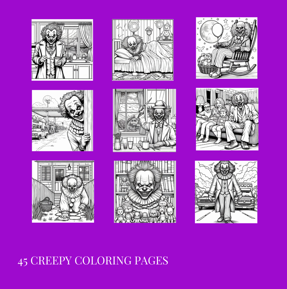 HALLOWEEN SPOOKY HORROR SCARY CREEPY CLOWN ADULT COLOURING BOOK, COLOUR ...