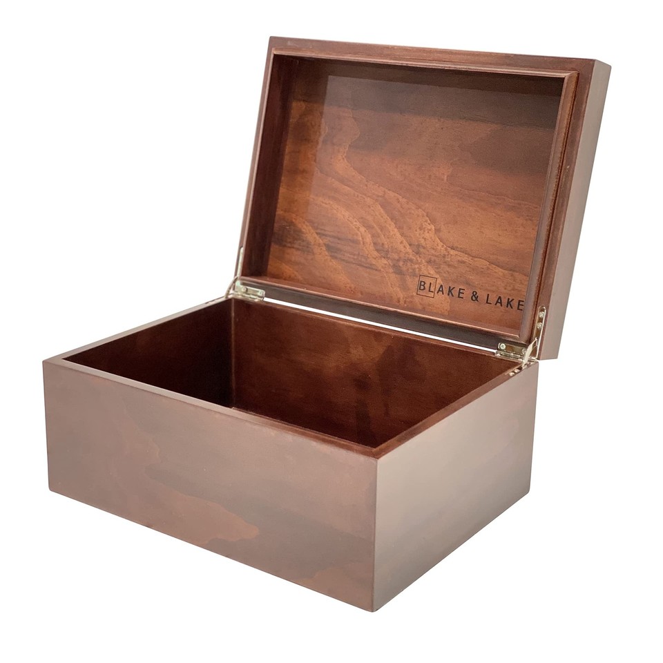 Large Wooden Oak Box with Hinged Lid - Wood Storage Box with Lid ...