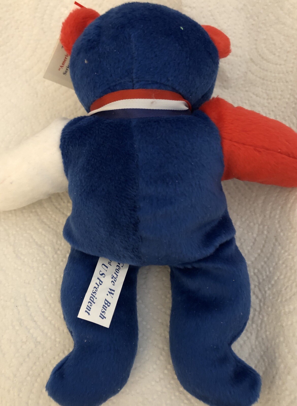 GEORGE W BUSH TOY BEAR 43rd PRESIDENT USA RED WHITE BLUE FLAG ...