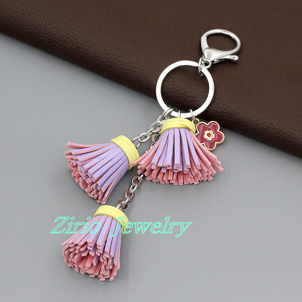 Handmade Leather Tassel Flower Key Chain Bag Purse Keyring Handbag ...
