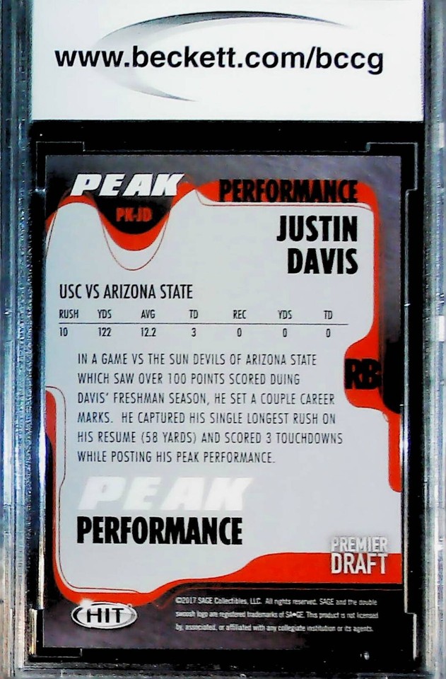 2017 Sage Hit Premier Draft PK-JD Justin Davis Peak Performance Graded BCCG 10 | eBay