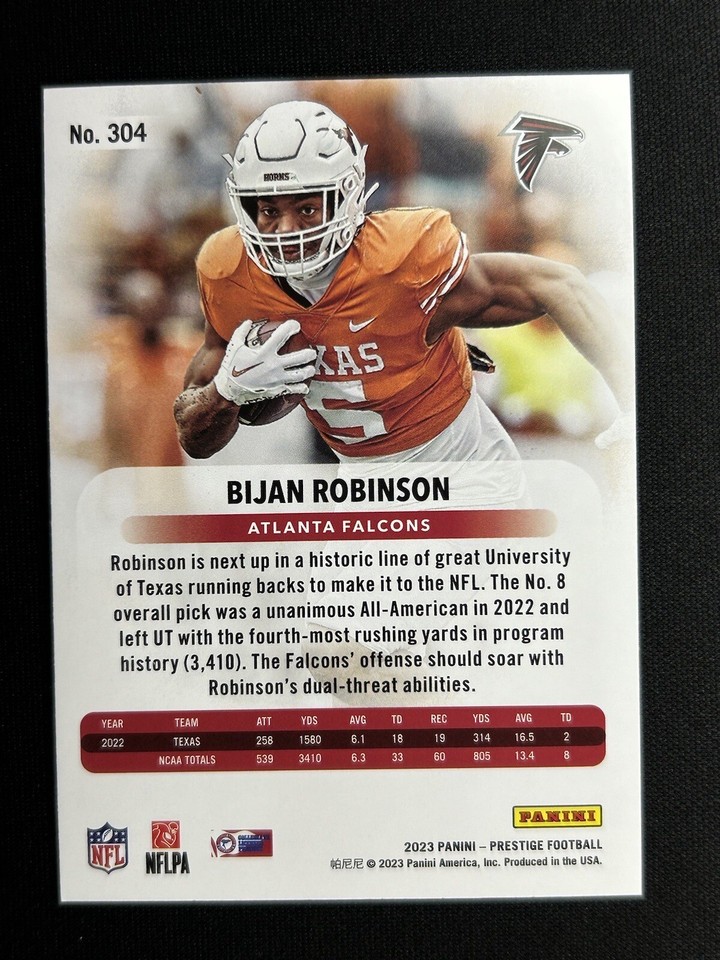 2023 Panini Prestige NFL Bijan Robinson Rookie Card #304 Atlanta ...