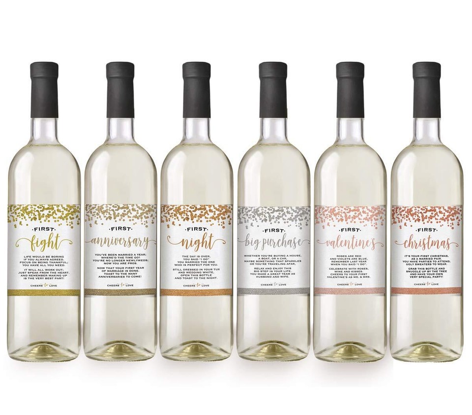 Marriage Milestones Greenery Wedding Firsts 6 Wine Bottle Labels ...