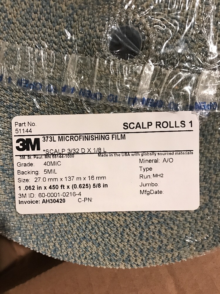 NEW 1 Case 3M microfinishing 4x SCALP Rolls 1.062 in x 450 ft x 5/8 ASO ...