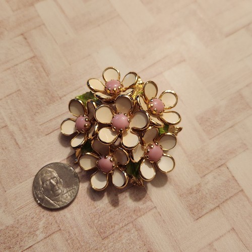 Vtg bunch of flowers brooch pin cream pink centers jewelry | eBay