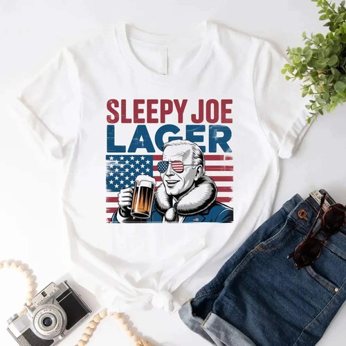 T-Shirt Sleepy Joe Lager 4th of July Shirt – Funny Biden Beer Tee for ...