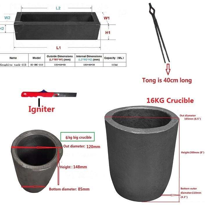 16 KG Gas Metal Melting Furnace Kit Foundry Copper Crucible Tongs Gas ...