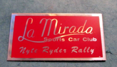 Vintage 1960's La Mirada Nyte Ryder Rally sports car club dash emblem ...