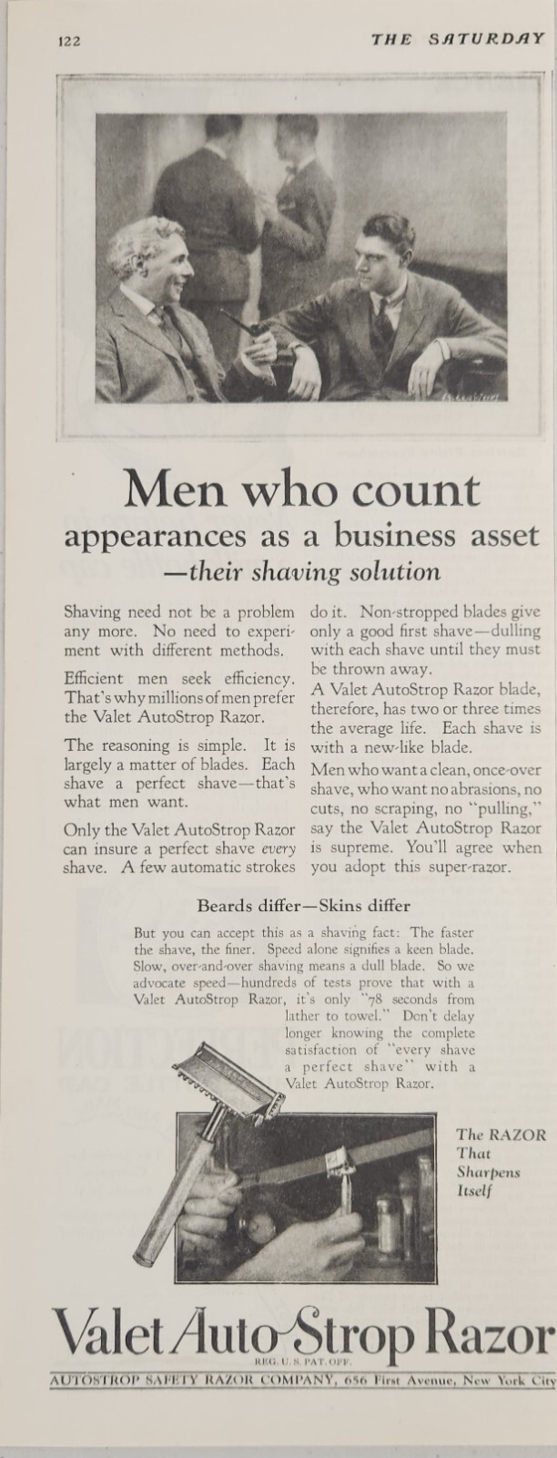 1924 Print Ad Valet Auto Strop Razors for Men Man Smokes Pipe New York ...