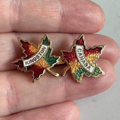 Vintage Kingston Canada Leaf Pins – Enamel Maple Leaf Pair Souvenir ...