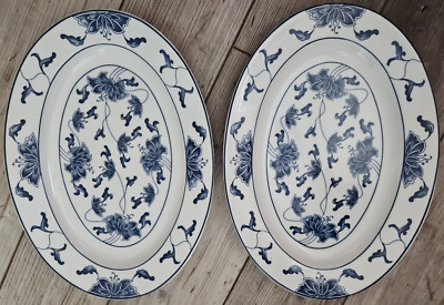 Set 12" Tatung TAIWAN Oval Plates Platters Durable China BLUE & WHITE ...