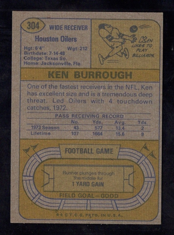 1974 Topps Football Card #304 Ken Burrough Houston Oilers EX-MT *a | eBay