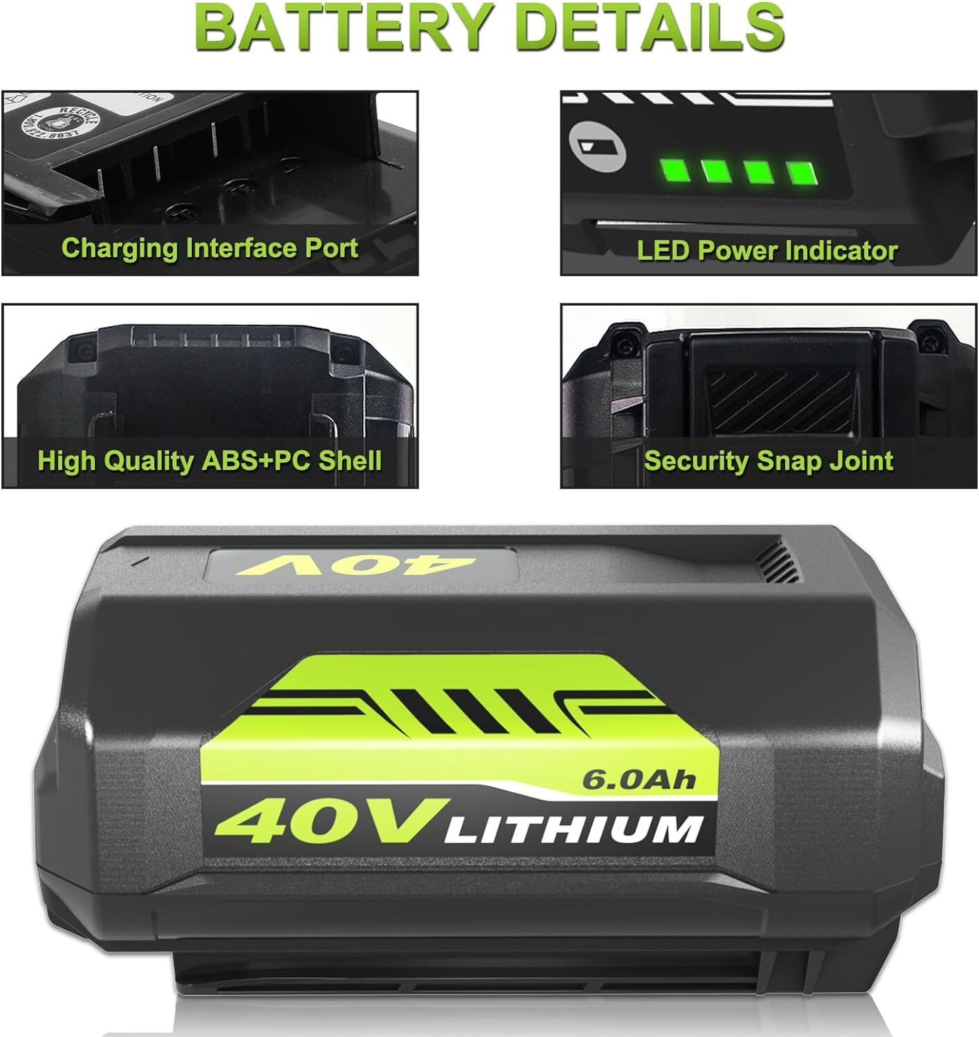 for Ryobi 40V Battery 6.0Ah fit for Ryobi 40V Cordless Power Tools ...