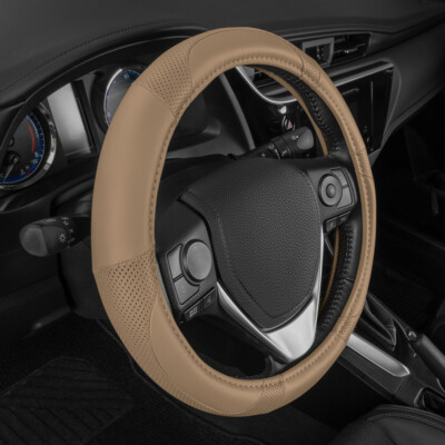 Motor Trend Soft Perforated PU Leather Car Steering Wheel Cover Beige ...