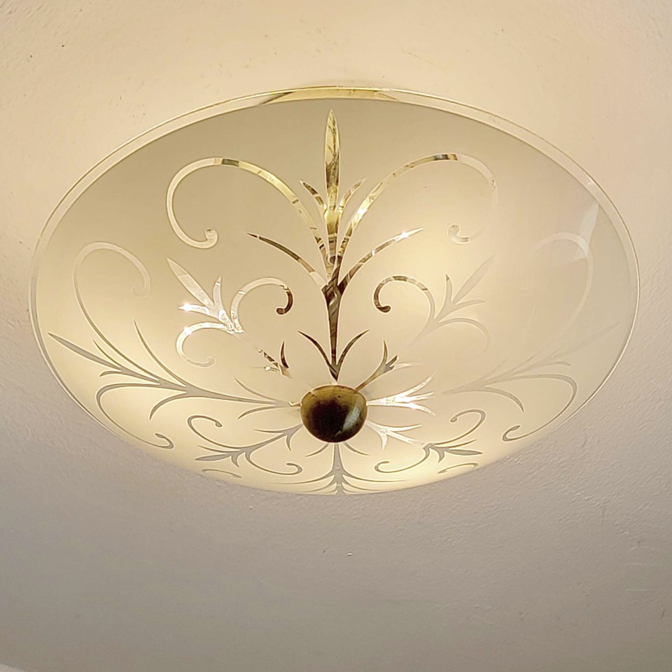 505c Vintage 50s 60s 12" mcm glass Ceiling Light fixture lamp table ...