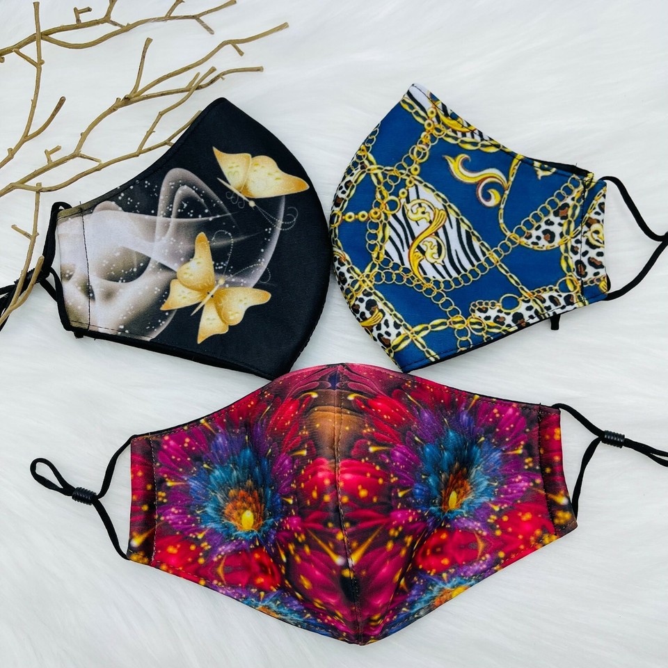 [3 PACK] Face Masks FASHION Polyester/Cotton Triple-Layer Washable - US ...