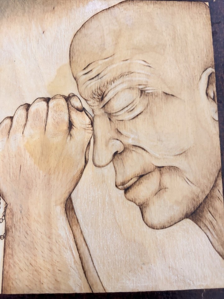 Vintage Original Art Pyrography Wood Burning MCM Prayer Plaque Signed ...