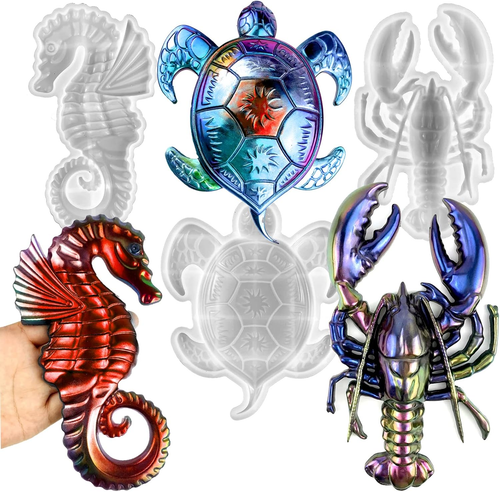 3Pcs Sea Animal Resin Molds Silicone Sea Turtles Lobster Seahorse Mold ...