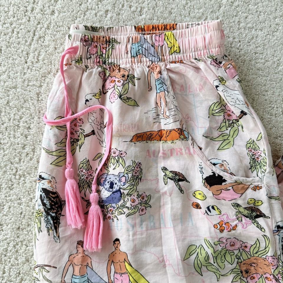 Peter Alexander Australia Print Pajama Pants Women’s S Pink Tassel ...