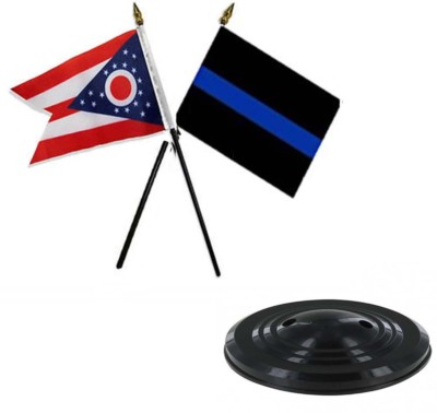 State of Ohio Police Thin Blue Line Flags 4"x6" Desk Set Table Black ...