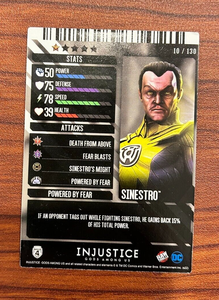Injustice Gods Among Us Arcade Game SINESTRO Holo FOIL Card Series 4 ...