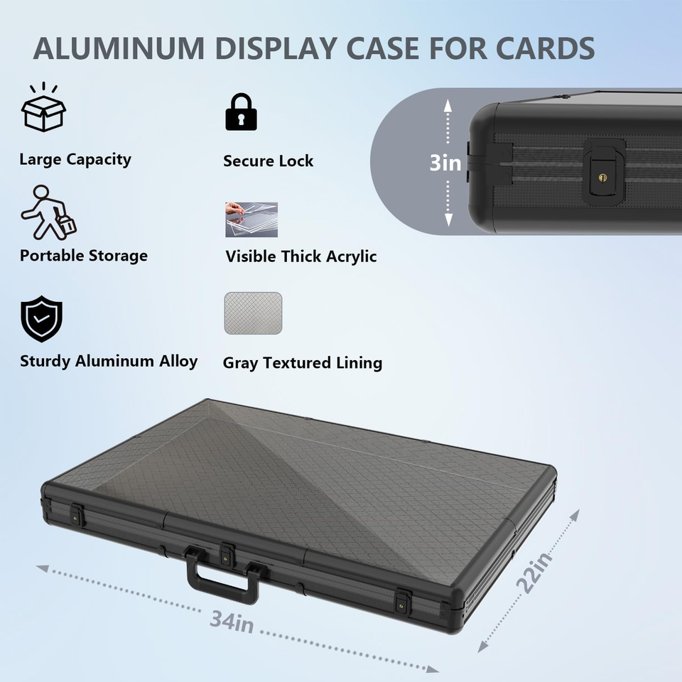 Card Display Case Large Aluminum 34" L X 22" W, Lockable Trading Card ...