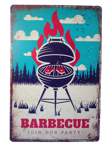 BARBECUE PARTY Retro Nostalgic Advertising Tin Sign Grill Flames ...
