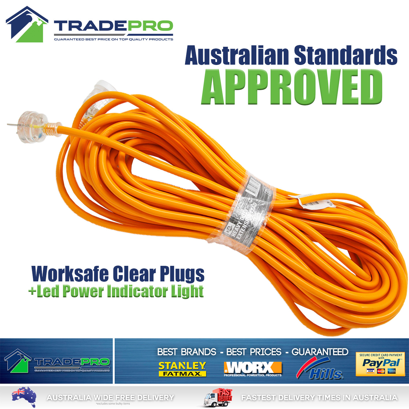Extension Lead 25M Power Electric Cable Cord 10A 25Mtr with Light AUST ...