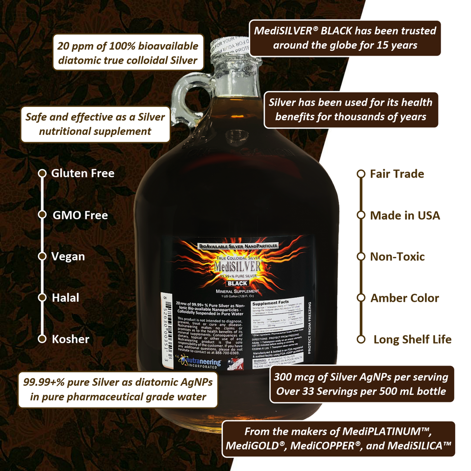 MediSILVER® BLACK Immunity Booster Diatomic True Colloidal Silver AgNP ...