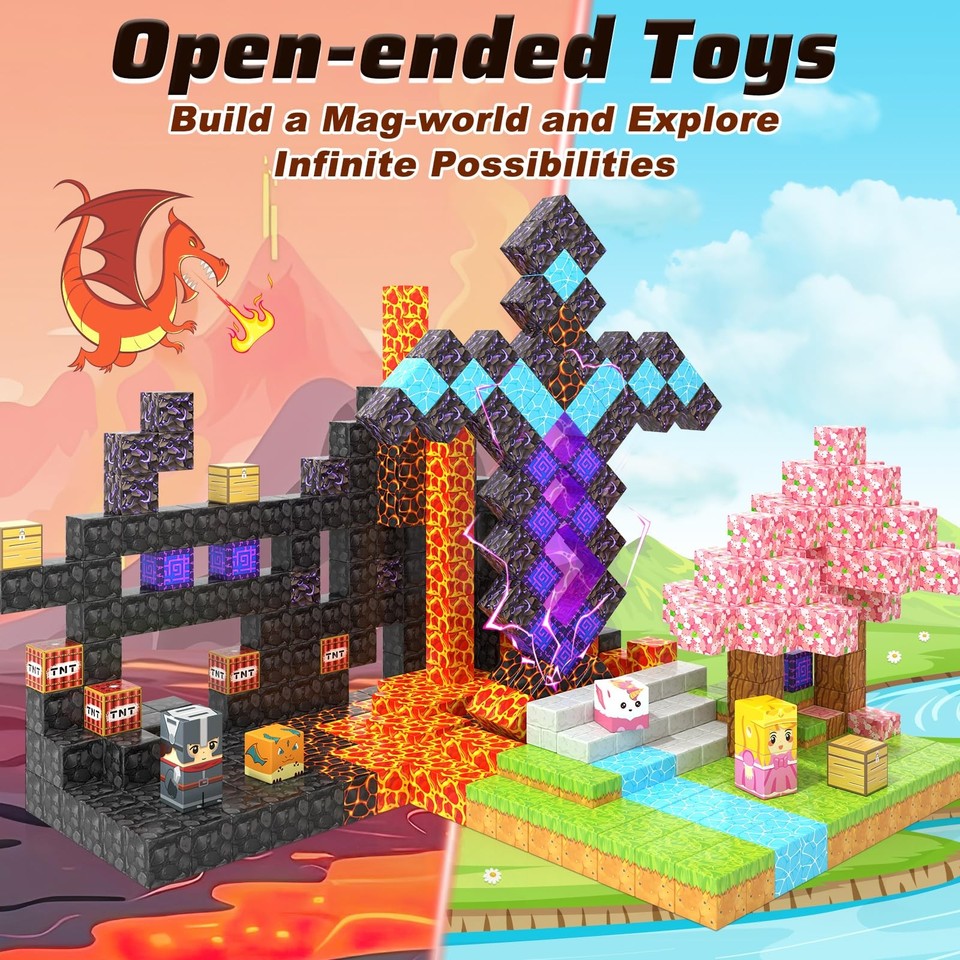 110PCS Magnetic Blocks - Build Mine Magnet World Magic Sword Portal Set ...