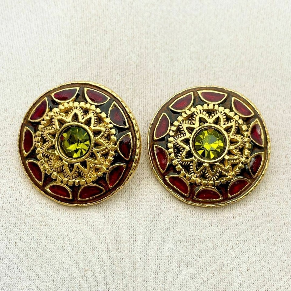 Christian Lacroix Vtg Gold Large Statement Clip Earrings Color Stone ...