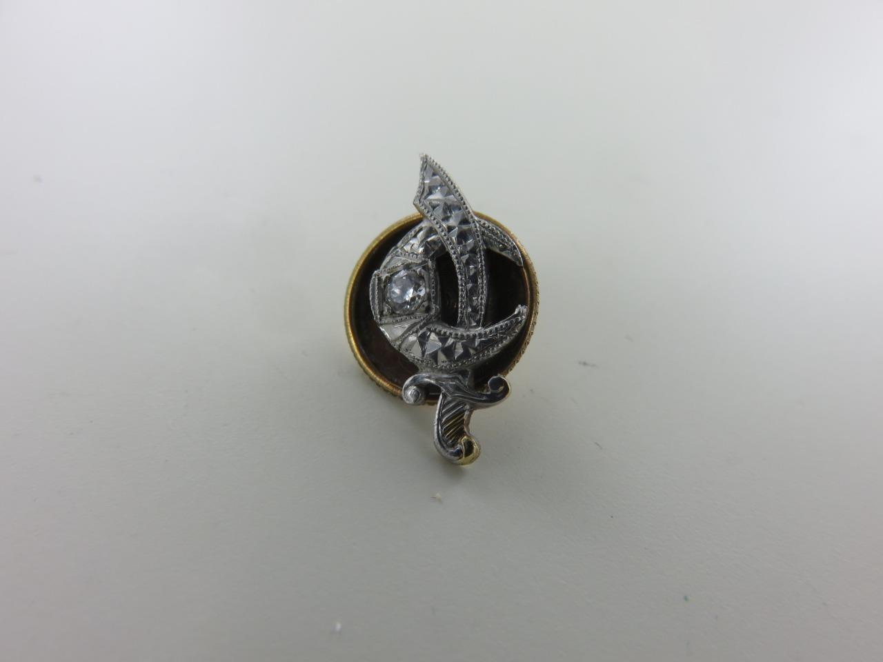 Masonic Lapel Pin 14K Yellow Gold Diamond Tie Tack Scimitar/Sword ...
