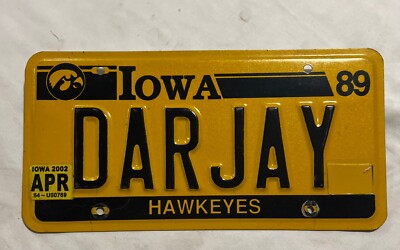 LICENSE PLATES IOWA HAWKEYES VANITY DARJAY 2 OF 2 | eBay