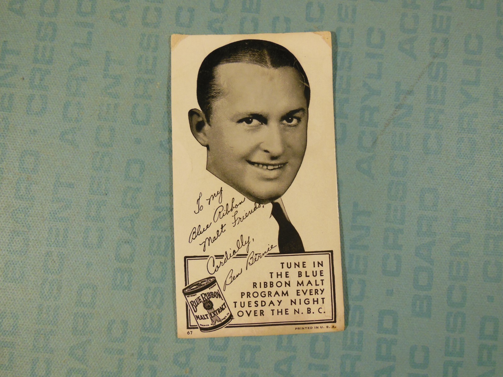 Ben Bernie (1891-1943), NBC Radio blotter ad, c1934, Blue Ribbon Malt ...