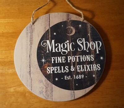 Vintage Style Magic Shop Sign Primitive Wood Retro Moon Halloween Home ...