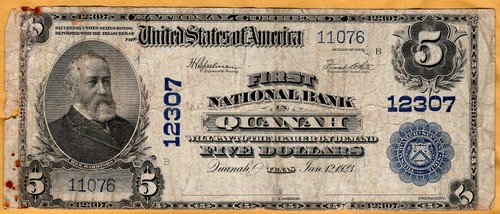 $5 Series 1902 Plain Back National Banknote First National Bank Quanah ...