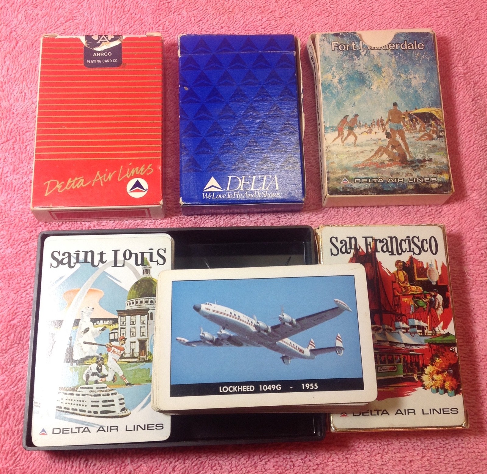 Lot of 5 Vintage Playing Card Decks DELTA AIR LINES, LOCKHEED, UNITED ...