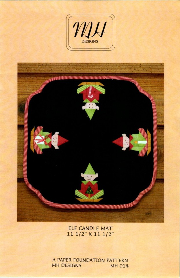 Elf Candle Mat Quilt Pattern 11.5 Sq Christmas topper Trees Candy Cane ...